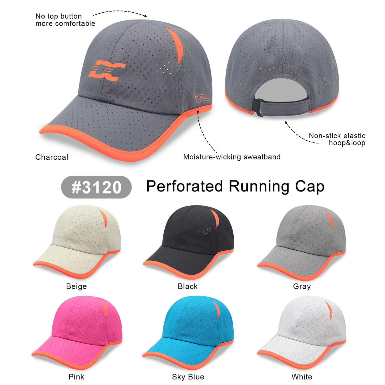 Quick Dry 6 Panels Light Weight Perforated Running Cap (3120)