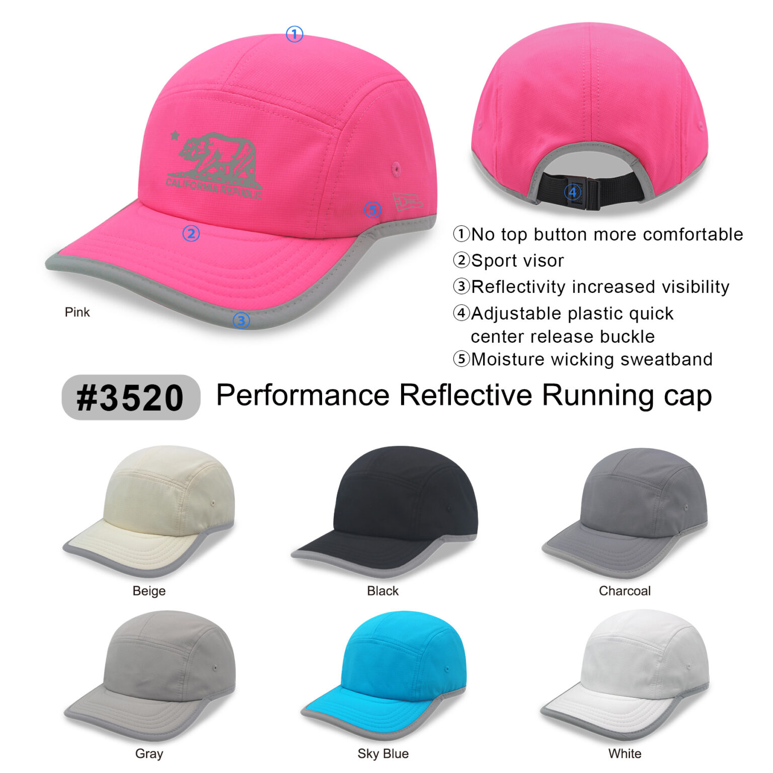 Quick Dry Reflective Safe Light Weight Running Cap (3520)