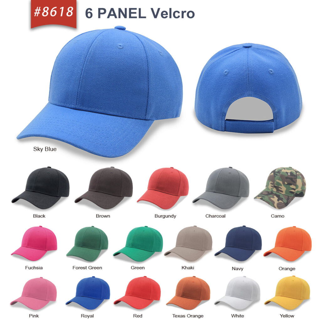 6 Panel Poly Twill Velcro Cap (8618)