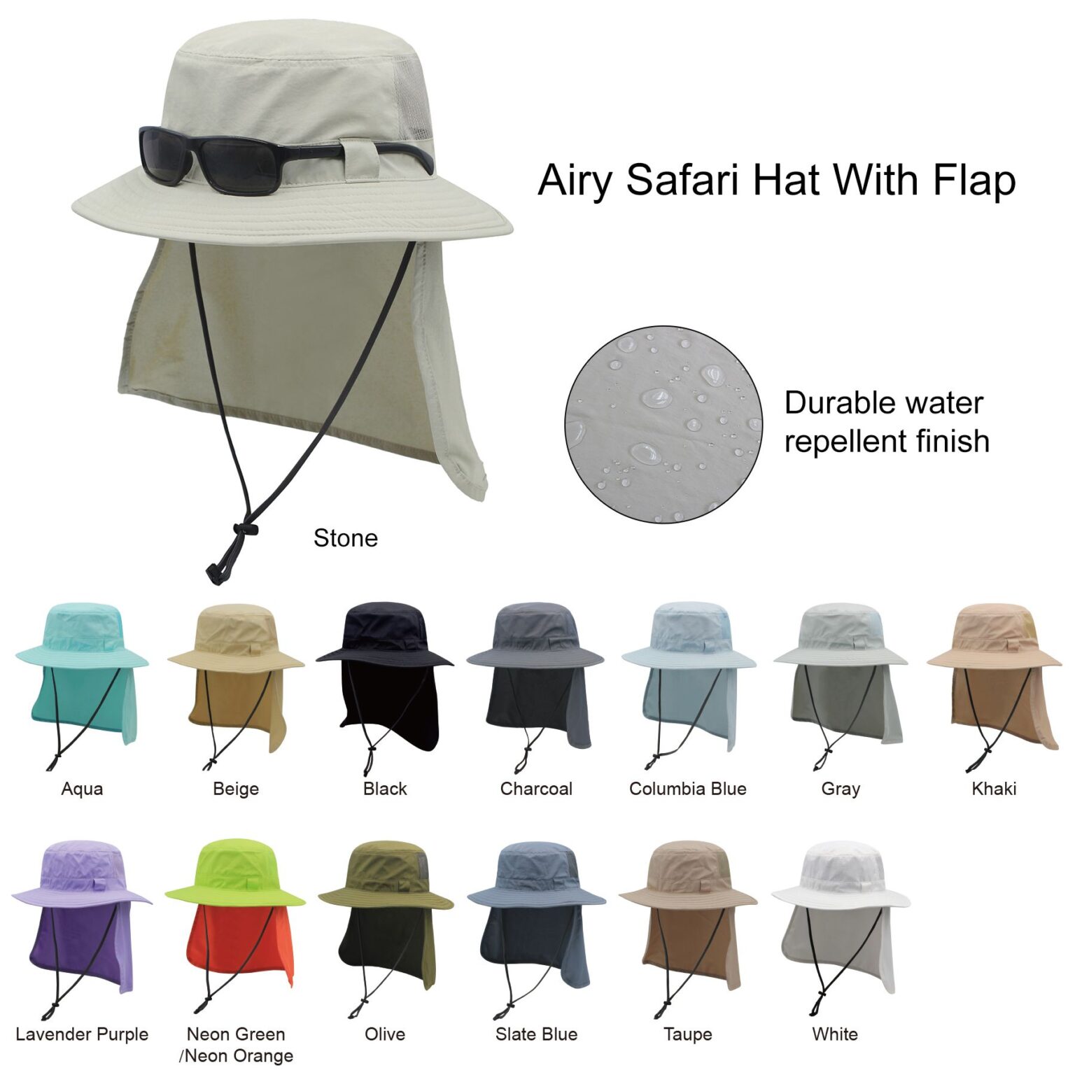 Airy Safari Hat w/Flap (7010)
